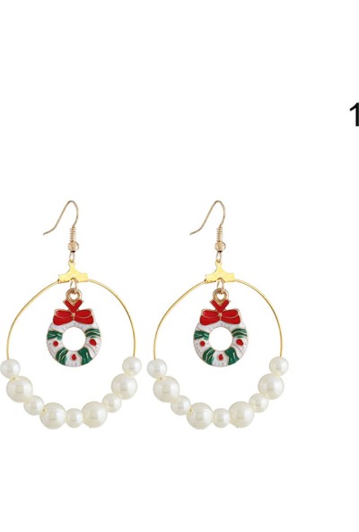 Farfi Kadınlar Noel Ağacı Elk Eardrop Faux Inci Geometrik Hoop Küpe Noel Hediyesi (Yurt Dışından)