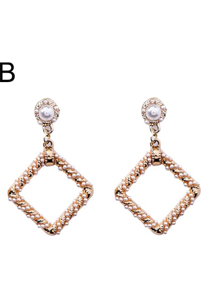 Farfi Barok Hollow Kare Daire Faux Inci Charm Saplama Küpe Kadınlar Takı Hediye (Yurt Dışından)