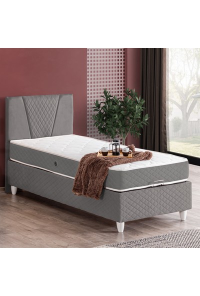 Cesur Menekşe Tek Kişilik Baza Başlık Letto Yatak Seti, Açık Gri Cesur Menekşe Tek Kişilik Baza Başlık Letto Yatak Seti, Açık Gri