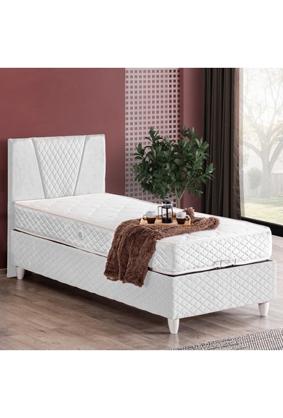 Cesur Menekşe Tek Kişilik Baza Başlık Letto Yatak Seti, Beyaz Cesur Menekşe Tek Kişilik Baza Başlık Letto Yatak Seti, Beyaz