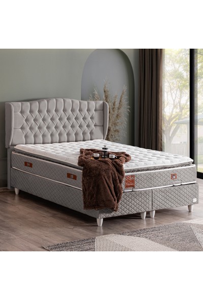 Cesur Diana Çift Kişilik Baza Başlık Premium Lüx Yatak Seti, Açık Gri