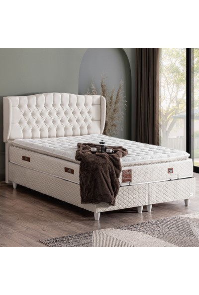 Cesur Diana Çift Kişilik Baza Başlık Premium Lüx Yatak Seti, Krem