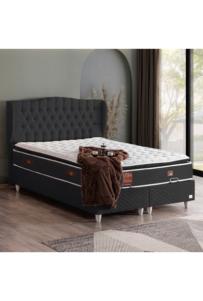 Cesur Diana Çift Kişilik Baza Başlık Premium Lüx Yatak Seti, Antrasit