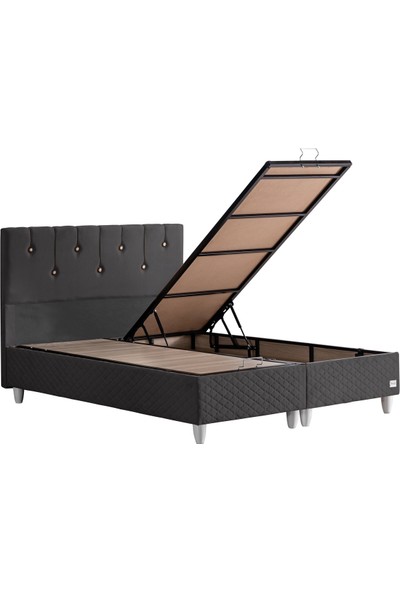 Cesur Lale Çift Kişilik Baza Başlık Seti, Antrasit