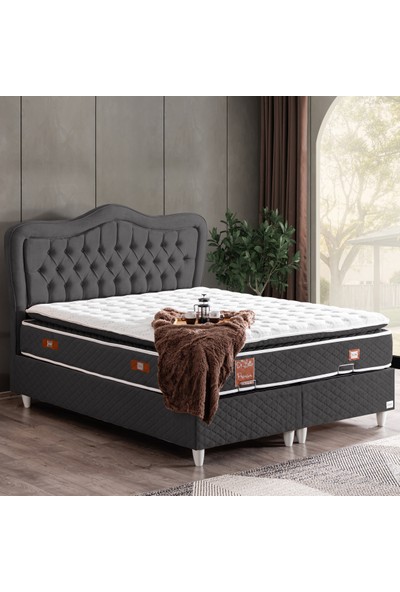 Cesur Calderon Çift Kişilik Baza Başlık Premium Lüx Yatak Seti, Antrasit Cesur Calderon Çift Kişilik Baza Başlık Premium Lüx Yatak Seti, Antrasit