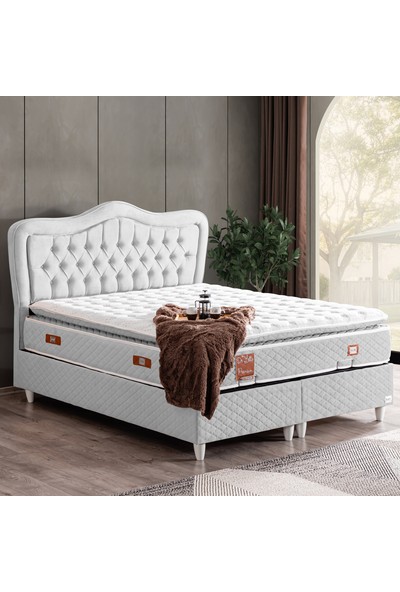 Cesur Calderon Çift Kişilik Baza Başlık Premium Lüx Yatak Seti, Beyaz Cesur Calderon Çift Kişilik Baza Başlık Premium Lüx Yatak Seti, Beyaz