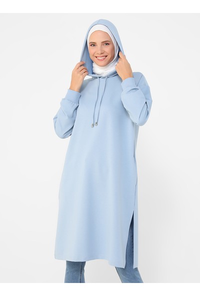 Refka Yanları Yırtmaçlı Sweatshirt - Açık Bebe Mavisi - Refka Basic Refka Yanları Yırtmaçlı Sweatshirt - Açık Bebe Mavisi - Refka Basic