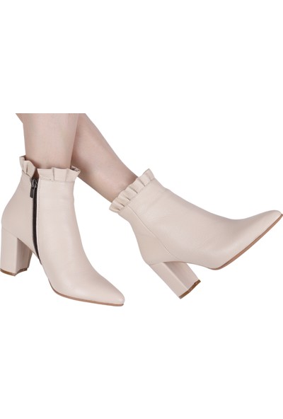 Hobby 21309 Deri Kadın Topuku Bot Bej