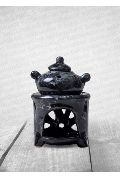 Bakbunatural Demlik Temalı Siyah Seramik Buhurdanlık