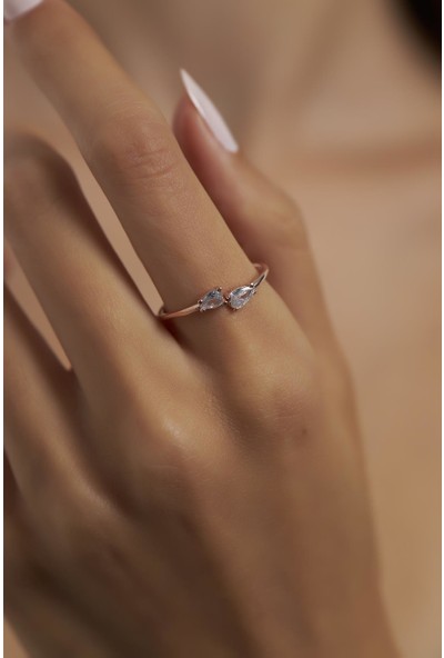Ninova Silver Ninova Çapraz Damla Model Rose Kaplama Gümüş Yüzük