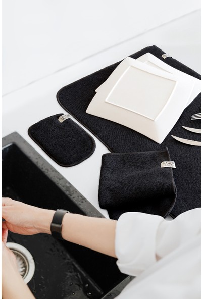 Hamur Microwell 3 Prç Microfiber Bulaşık Kurutma Matı Mutfak Seti 3'lü Siyah-Gri Hamur Microwell 3 Prç Microfiber Bulaşık Kurutma Matı Mutfak Seti 3'lü Siyah-Gri