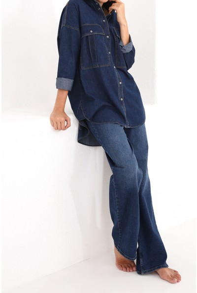 ALLDAY Büyük Cep Detaylı Denim Gömlek Tunik