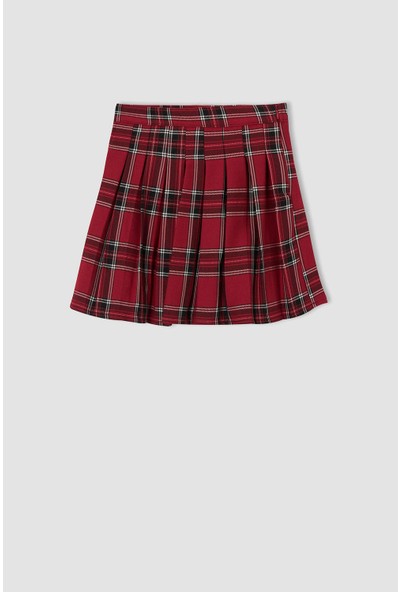 DeFacto Kız Çocuk Esnek Belli Yılbaşı Temalı Ekose Kare Desenli Etek V7315A621WN