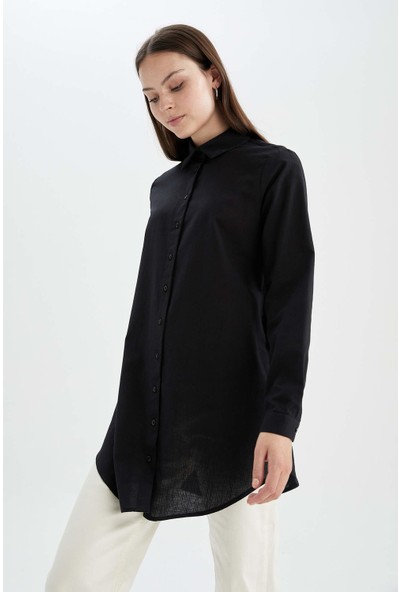 DeFacto Oval Kesim Relax Fit Poplin Gömlek Tunik U7332Az21Sm