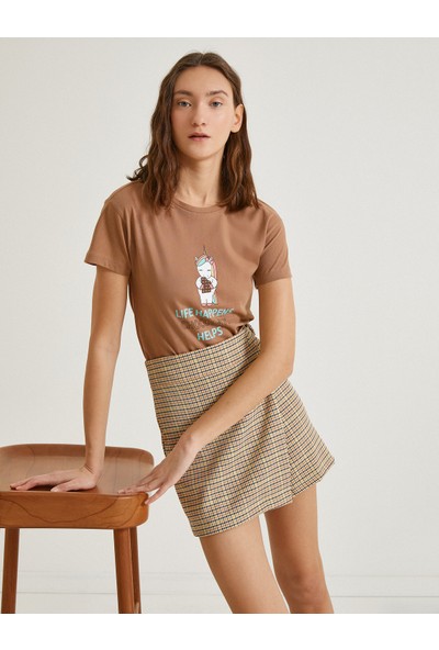 Koton Unicorn Tisört Baskili Bisiklet Yaka Pamuklu