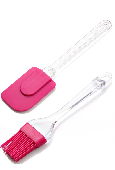 Pazarika Fuşya Plastik Saplı Silikon Büyük Boy Fırça Pavia Spatula 2'li
