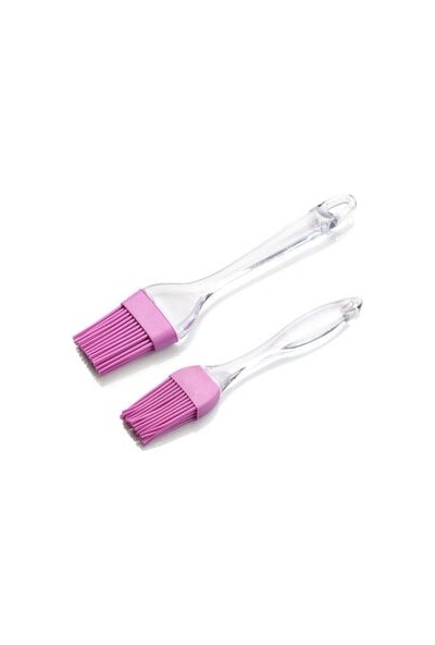 Pazarika Lila 2'li Büyük ve Küçük Plastik Saplı Yağ ve Yumurta Fırçası - Silikon Fırça