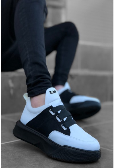 BOA Stepsup Store Bantlı Yüksek Taban Beyaz Siyah Erkek Sneakers BOA Stepsup Store Bantlı Yüksek Taban Beyaz Siyah Erkek Sneakers