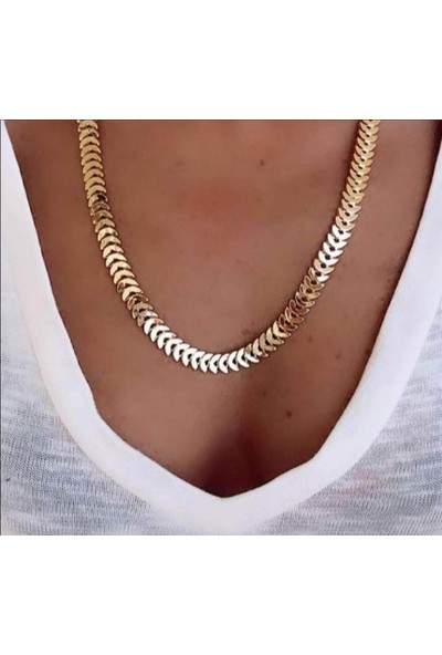 bioaksesuar Kadın Gold Renk Çelik Balıksırtı Kolye