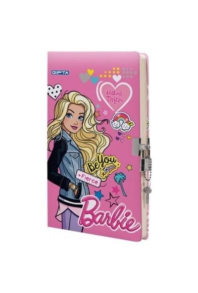 Gıpta Barbie Kilitli İp Dikiş Sert Kapak Defter 14 x 20 cm 96 Yaprak
