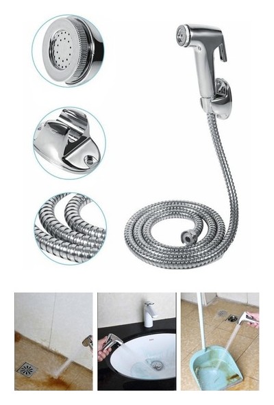 Uniquem Krom Tabancalı Taharetmatik Musluk Seti Spiral Hortumlu