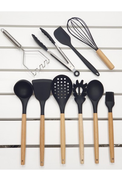 Betüşün Dükkanı 10'lu Silikon Servis Seti Siyah Bambu Saplı | KBD1020