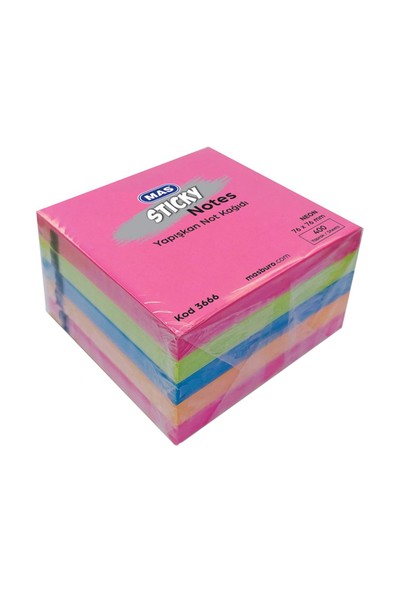 Mas 3666 Yapışkanlı Not Kağıdı 76X76 Neon 400 S 5 Renk Mas 3666 Yapışkanlı Not Kağıdı 76X76 Neon 400 S 5 Renk