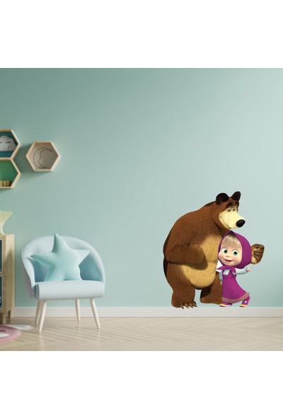 Sepet Yıldızı Maşa ile Koca Ayı Çocuk Odası Duvar Sticker 60X70 cm Sepet Yıldızı Maşa ile Koca Ayı Çocuk Odası Duvar Sticker 60X70 cm