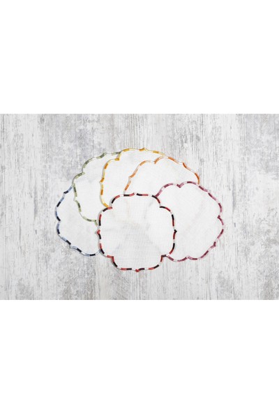 Caka Home 6 Li Kokteyl Peçete Ebruli Nakışlı Keten Efektli