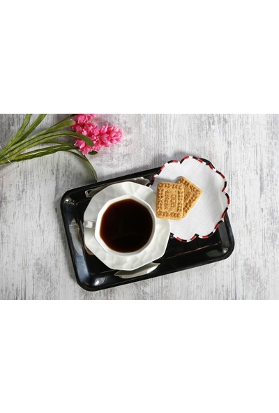 Caka Home 6 Li Kokteyl Peçete Ebruli Nakışlı Keten Efektli