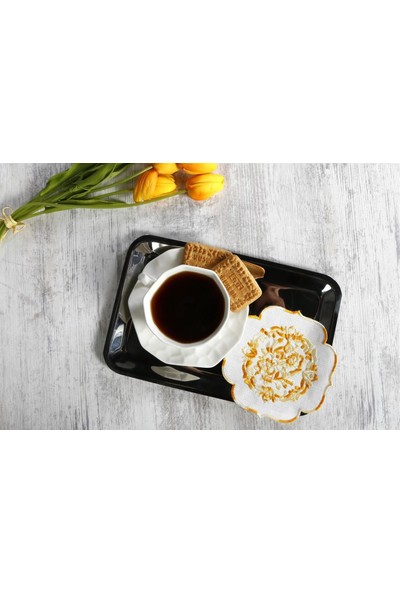 Caka Home 6 Li Kokteyl Peçete Ebruli Çiçekli Nakışlı Keten Efektli