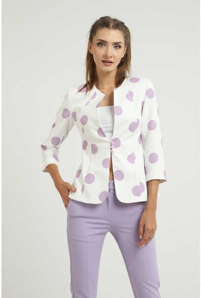 Mangosteen Kadın, Beyaz Lila Puantiyeli Ceket