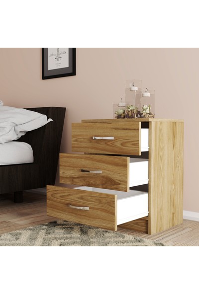 Moxen Mobilya Ceviz 3 Çekmeceli Komodin