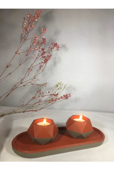 S&D Home Geometrik Beton Mumluk Set Turuncu Gri 3 Parça Oval Tealight Mumluk S&D Home Geometrik Beton Mumluk Set Turuncu Gri 3 Parça Oval Tealight Mumluk