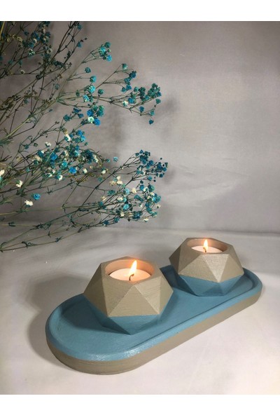S&D Home Geometrik Beton Mumluk Set Turkuaz Gri 3 Parça Oval Tealight Mumluk S&D Home Geometrik Beton Mumluk Set Turkuaz Gri 3 Parça Oval Tealight Mumluk
