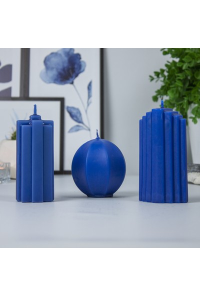 Mument Dekoratif Kübik Küre Buzdağı Mum Seti Mavi Mument Dekoratif Kübik Küre Buzdağı Mum Seti Mavi