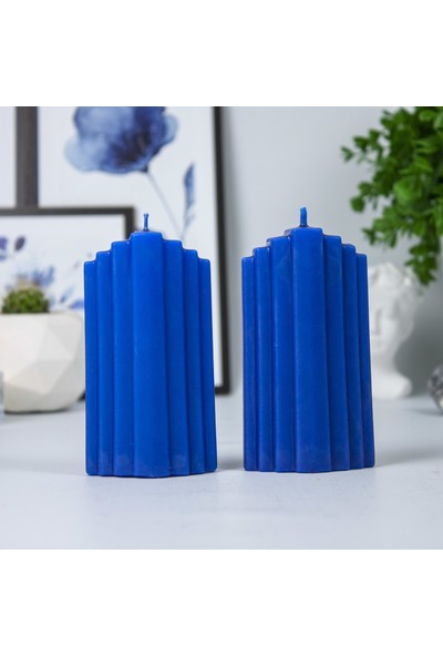 Mument Dekoratif Buzdağı Mum Seti Mavi