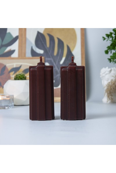 Mument Dekoratif Kübik Mum Seti Kahverengi