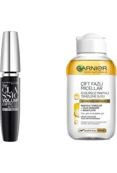 Garnier Garnier Çift Bazlı Micellar Makyaj Temizleme + Maybelline Newyork Classic Volume Express Maskara Garnier Garnier Çift Bazlı Micellar Makyaj Temizleme + Maybelline Newyork Classic Volume Express Maskara