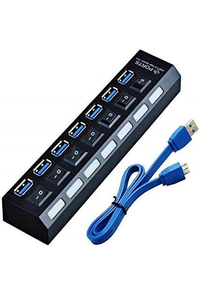 Us Technology 7 Port Hub Usb 3.0 Çoğaltıcı onoff Düğmeli Işıklı - hub kablosu dahil