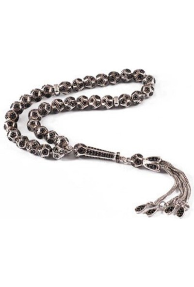 Kar Gümüş Gümüş Zirkon Taşlı Su Damlası Püsküllü Tesbih