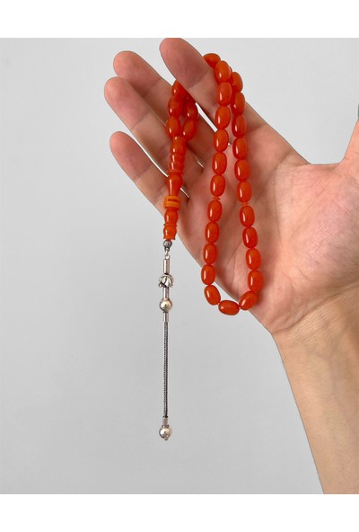 Kehribar Store Sıkma Kehribar Halkalı Imame 925 Ayar Gümüş Püsküllü