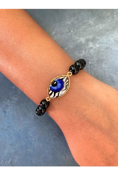Floom Jewelry Zebra Desen Mavi Göz Detaylı Oniks Doğal Taş Bileklik Floom Jewelry Zebra Desen Mavi Göz Detaylı Oniks Doğal Taş Bileklik