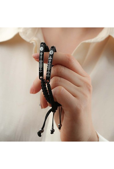 Gümüşistan Kişiye Özel Spotify Çift Makrome Çelik Bileklik