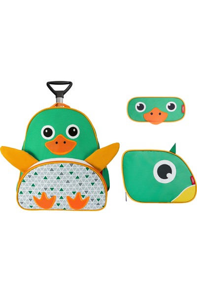 Zoozy Ördek Çekçekli Çanta Seti Çekçekli Sırt Çanta Beslenme Çantası Kalemlik
