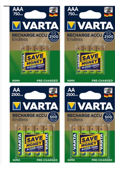 Varta Endless 2500 Mah Aa Şarjlı Kalem Pil 8 Adet + Varta Endless 750 Mah Aaa Ince Şarjlı Pil 8 Adet Ayd Varta Endless 2500 Mah Aa Şarjlı Kalem Pil 8 Adet + Varta Endless 750 Mah Aaa Ince Şarjlı Pil 8 Adet Ayd