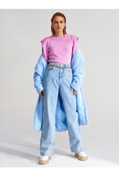 Dilvin 6824 Uzun Peluş Manto-Bebe Mavi