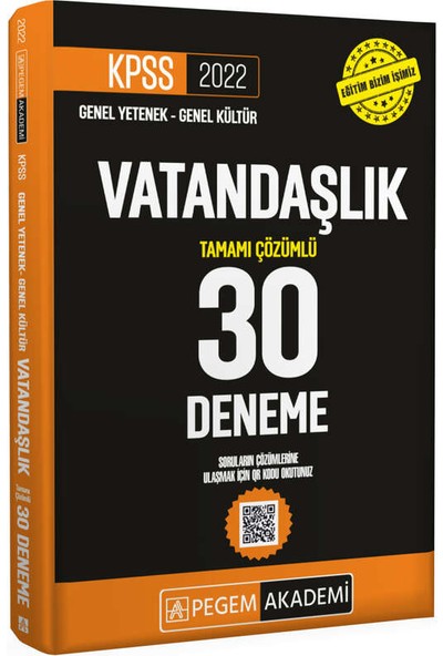 Pegem Akademi Yayıncılık 2022 KPSS Genel Yetenek - Genel Kültür Vatandaşlık 30 Deneme