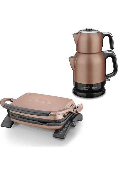 Korkmaz Ikili Tost Makinesi ve Çay Makinesi Seti Rosegold Korkmaz Ikili Tost Makinesi ve Çay Makinesi Seti Rosegold