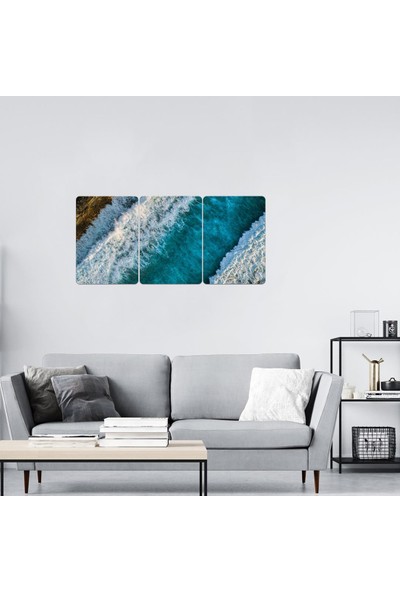 Javvuz Kıyıya Vuran Dalgalar - 3 Lü Set - Dekoratif Metal Poster